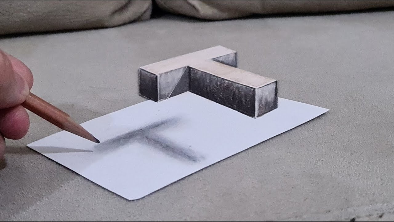 3D Trick Art on Paper, Letter "T" with Graphite Pencil - YouTube