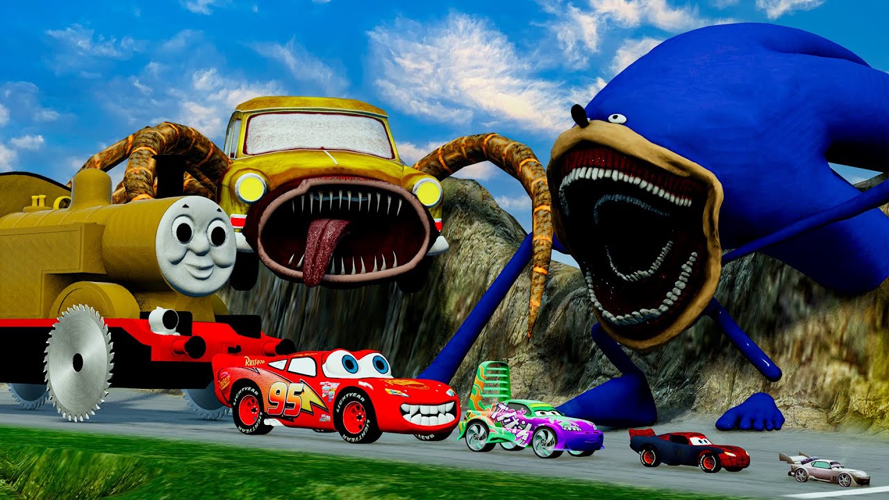 ALL MONSTERS Big & Small Cars Downhill Madness with BUS EATER & WATER ...