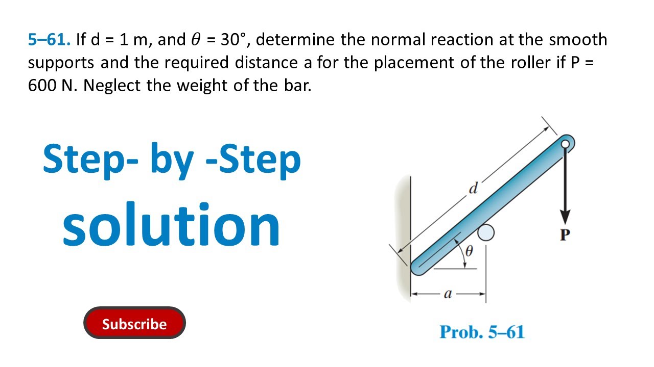 5–61. If d = 1 m, and 𝜃 = 30°, determine the normal reaction ...