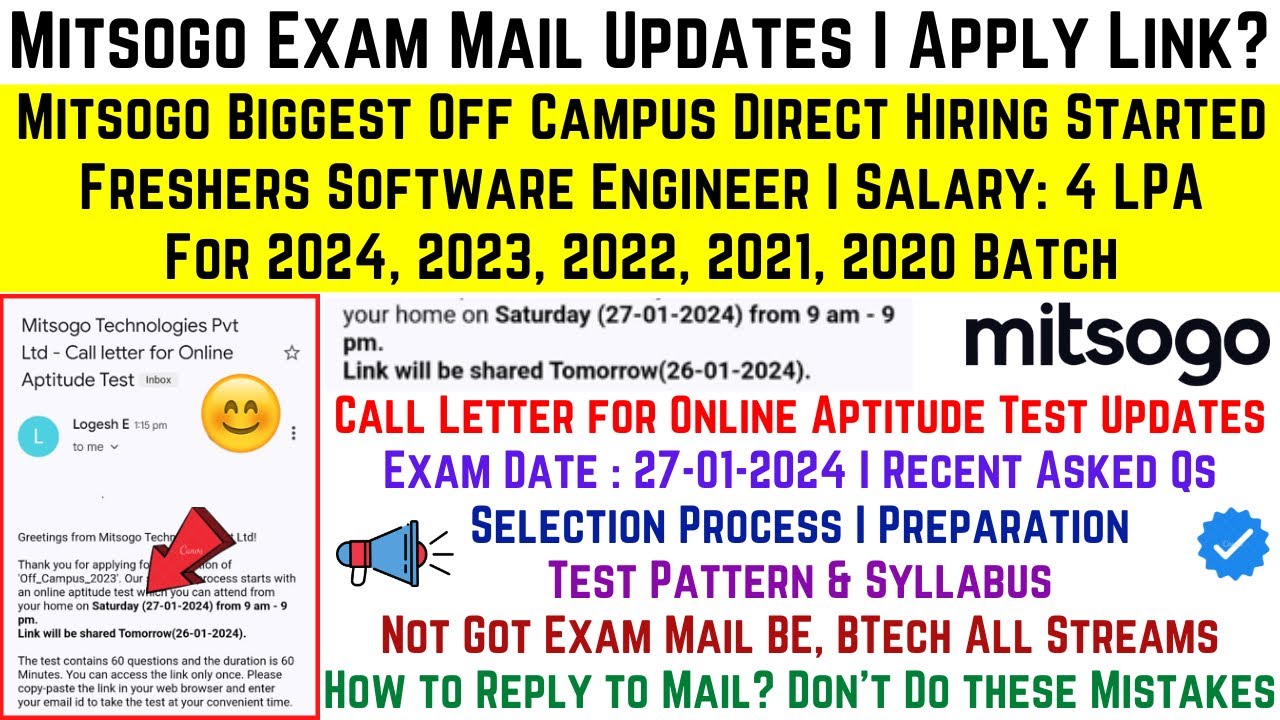 Mitsogo Biggest 2024-2020 Hiring |Online Aptitude Test Mail Update ...