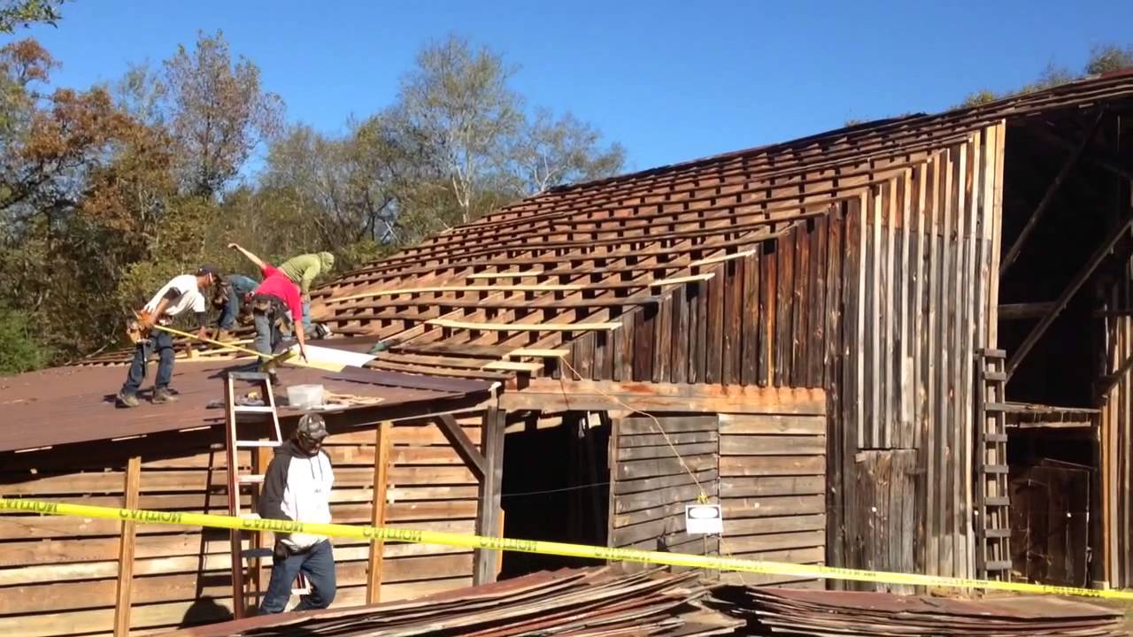Replacing the west side of the cow barn roof - YouTube