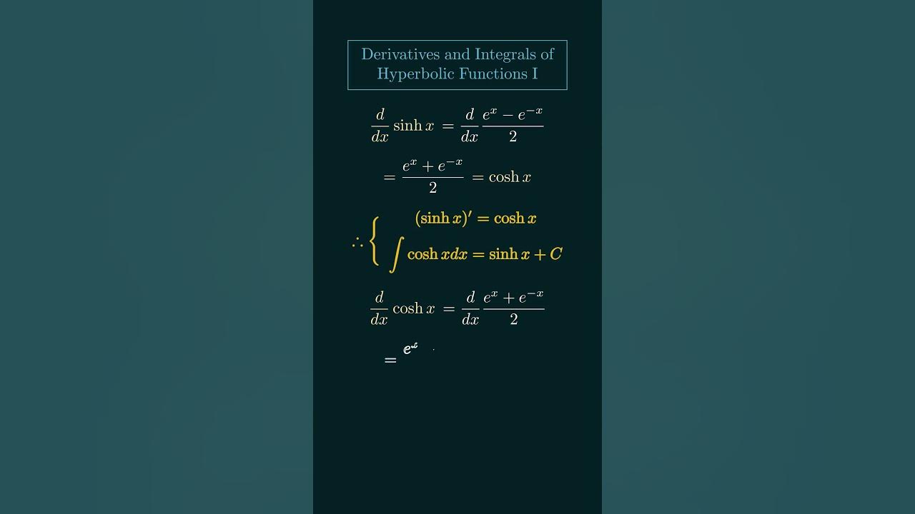 Derivatives and Integrals of Hyperbolic Functions I - YouTube