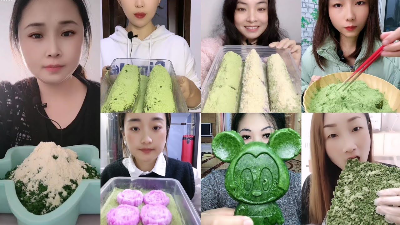 ice eating coated dry matcha, sticky matcha and milk powder asmr - YouTube
