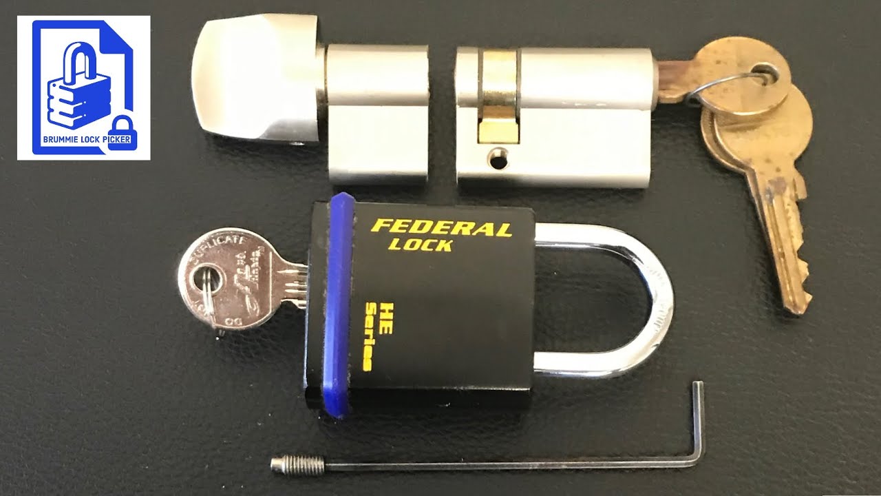 (204) Federal 406HE padlock picked & EVVA thumb turn Euro cylinder cut ...