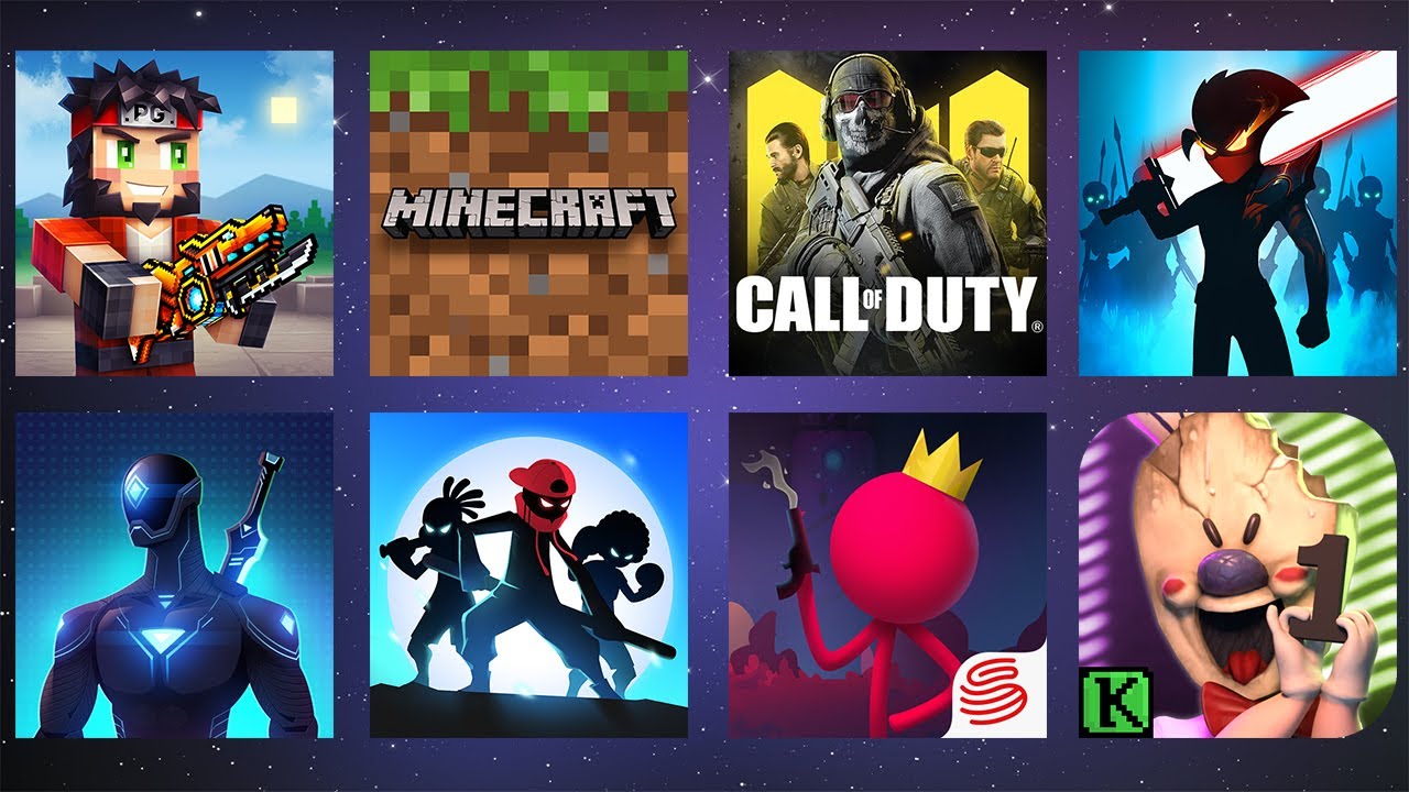 Pixel Gun 3D,MINECRAFT,Call of Duty Mobile,Stickman Legends,Overdrive 2,Gangster Squad,Ice ...