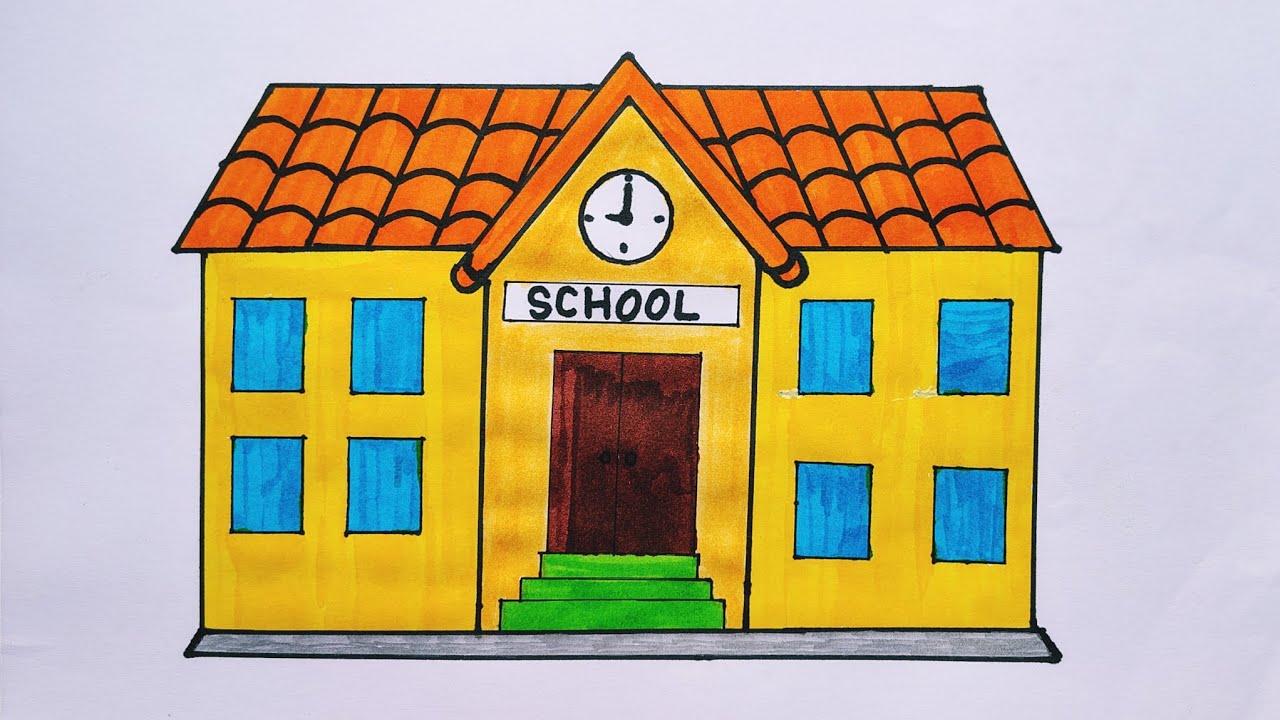 How to draw a School Scenery step by step/School drawing very easy/Art ...