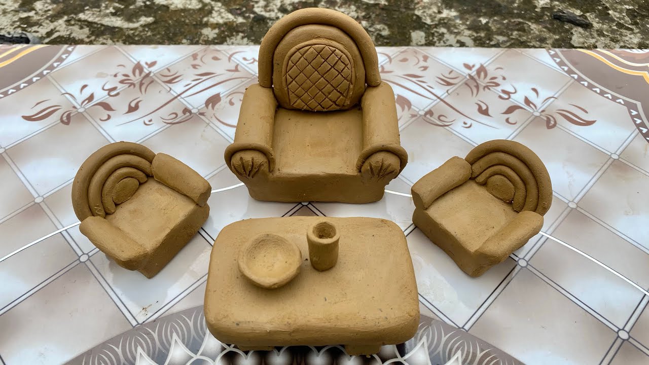 DIY sofa set । Handcrafted furniture with clay - YouTube