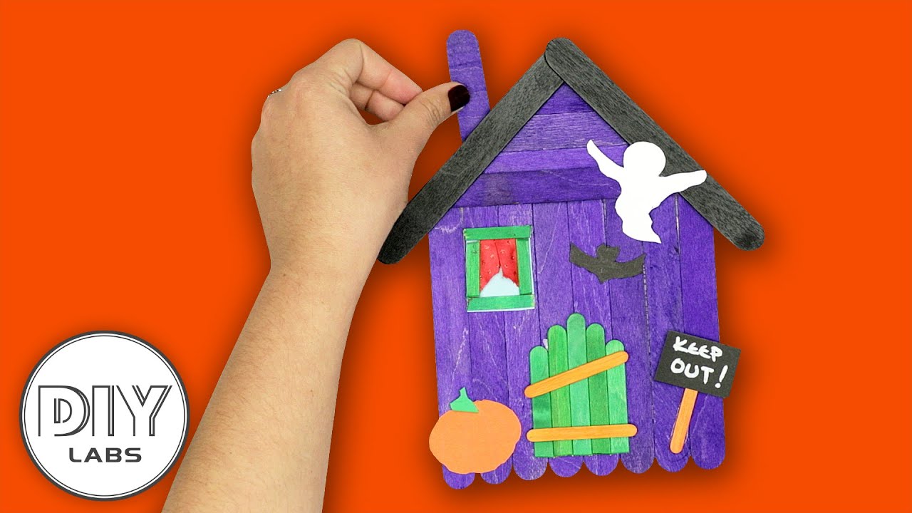 HAUNTED HOUSE | Halloween Popsicle Stick Craft | Fast-n-Easy | DIY Labs ...