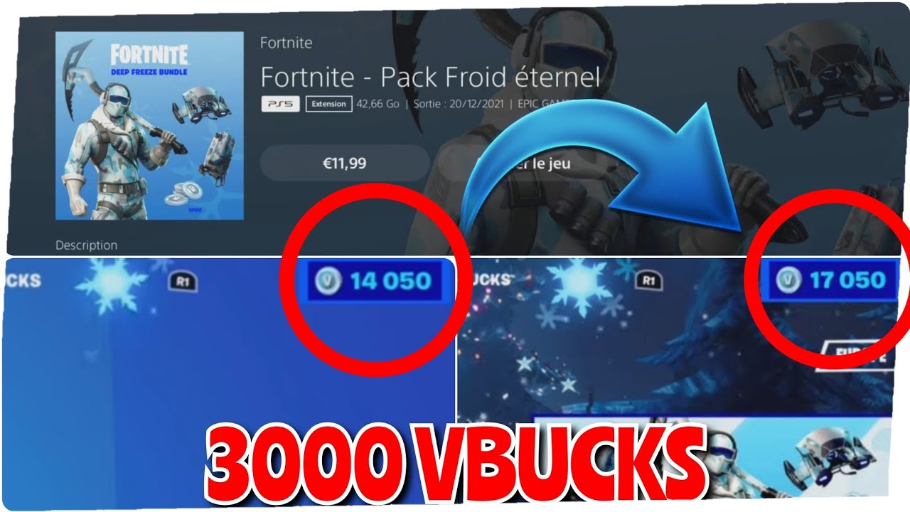 OMG 3000 VBUCKS EN BONUS POUR 12$ ???? MERCI PACK "FROID ETERNEL ...