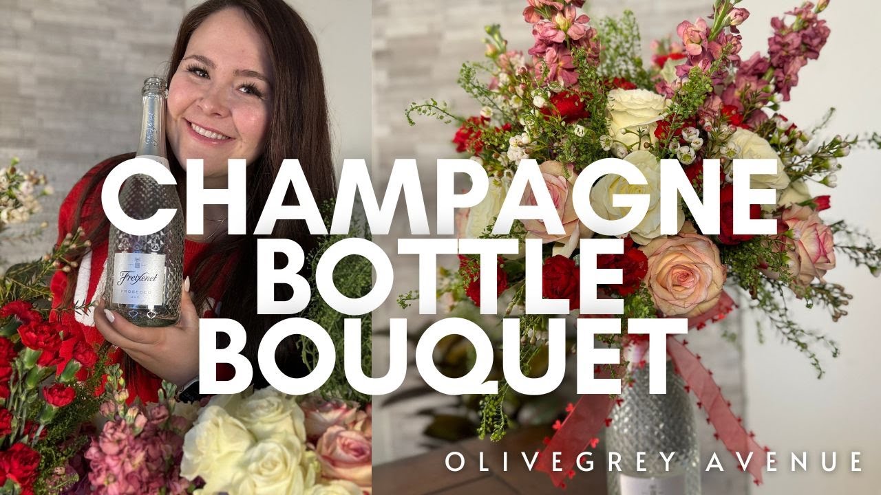 How to DIY a Champagne Bottle Flower Arrangement - YouTube