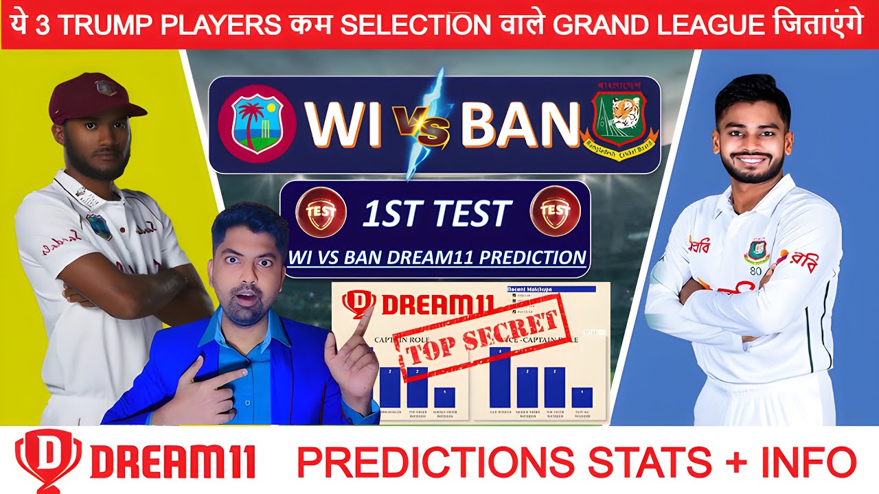 BAN Vs WI Test Dream11 Prediction| WI vs BAN Dream11 1ST TEST| WI vs ...