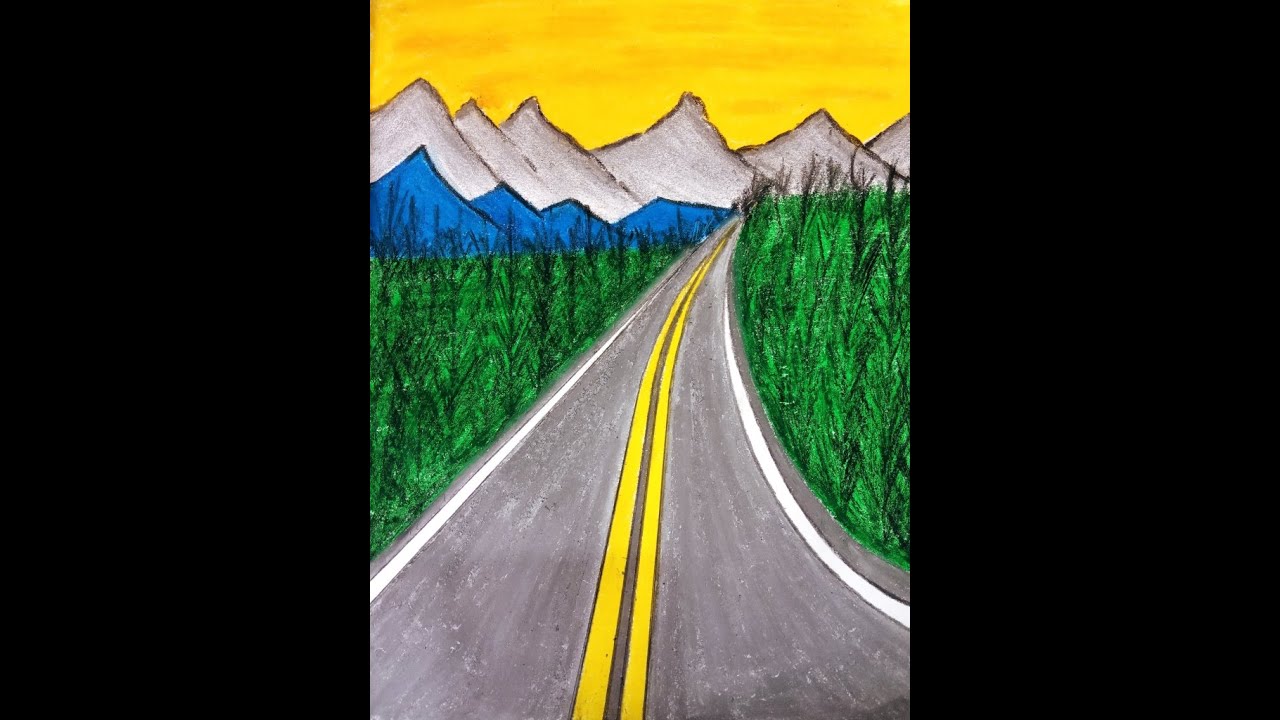 How to Draw a Road with Trees & hills | Scenery drawing - YouTube