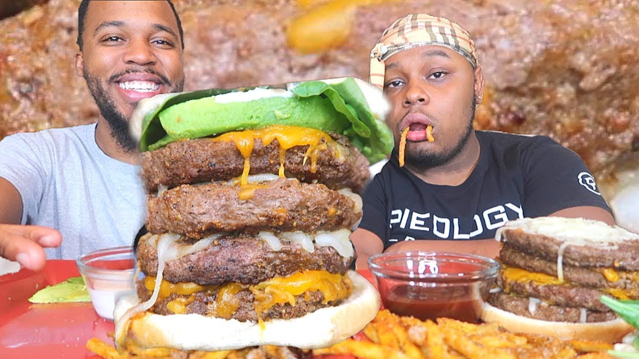 QUADRUPLE BURGER CHALLENGE PART 2 (Homemade!!) BIG BITES!! - YouTube
