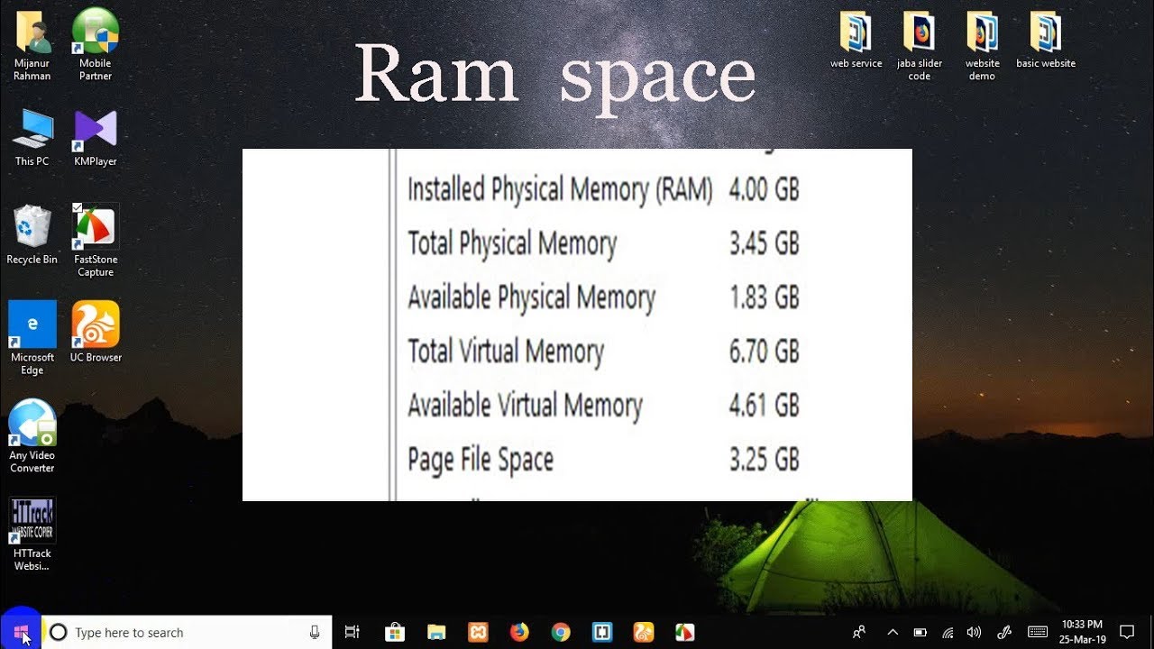 Windows 10 How to check PC Ram Space very easyway 2019 - YouTube
