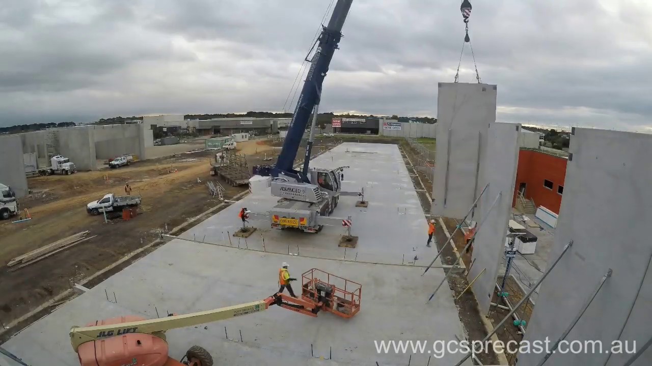 GCS Precast Concrete - Torquay Hub precast panel installation - YouTube