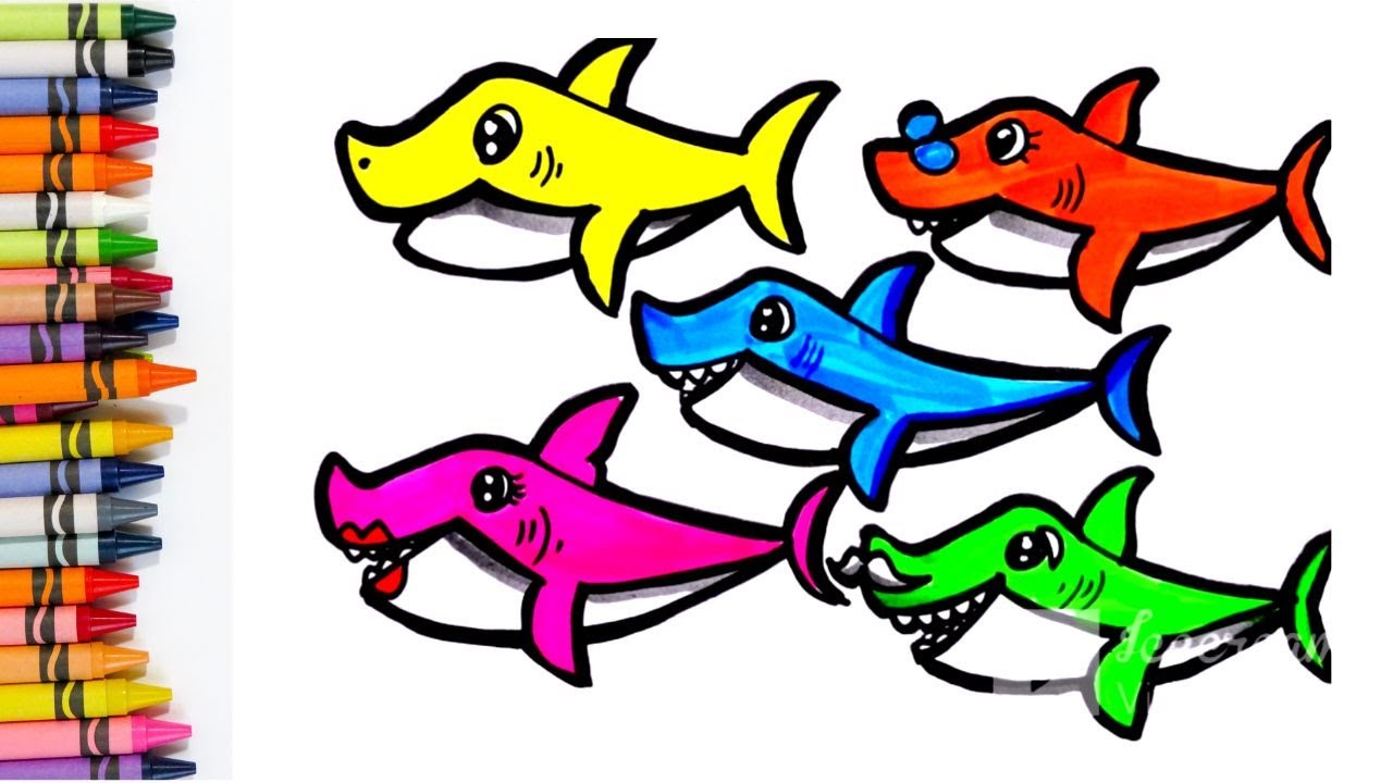 Baby Shark Whole Family Drawing, coloring For Kids & Toddlers I Water ...