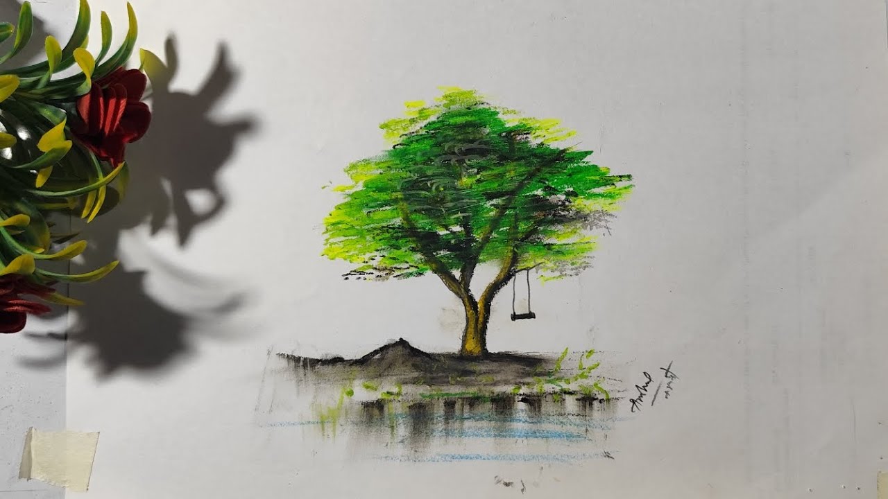 How to draw a tree with oil pastel / oil pastel painting / step by step ...
