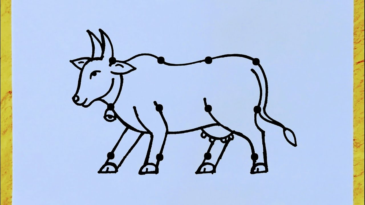 How to draw a Cow from 3×4 dots easy // Easy Cow Rangoli // Mattu ...
