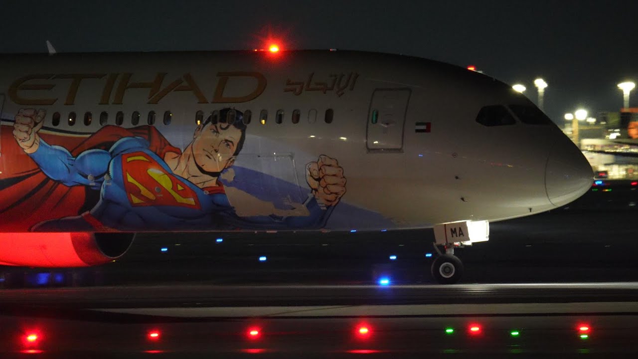 Etihad 787-10 Dreamliner in Warner Bros. Livery (A6-BMA) – Night ...