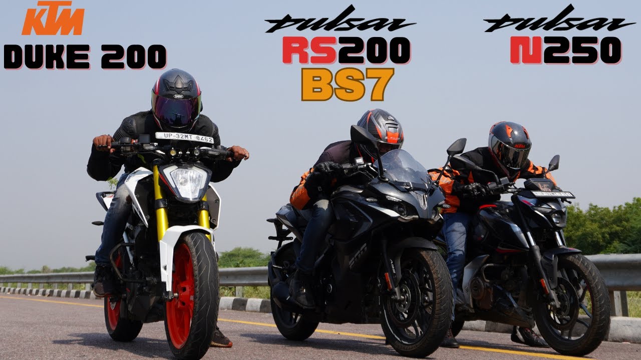 Bajaj Pulsar RS200 bs7 vs KTM Duke 200 vs Pulsar N250 Drag Race - YouTube