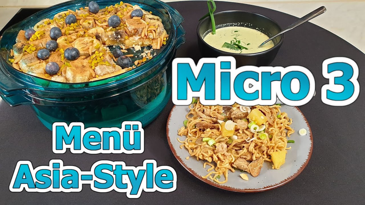 Micro 3 Gar-Set Kräutercremesuppe, Schweinefilet Asia-Style, Bananenauflauf #tupperware #micro3 ...
