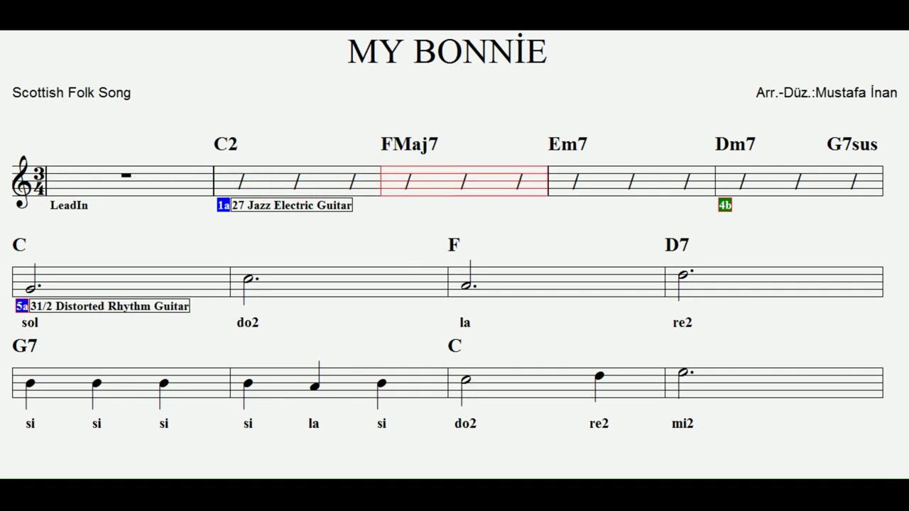 MY BONNİE--C--(Play Along)--:Guitar,Flute,Sax,Violin,Melodica,Keyboard ...