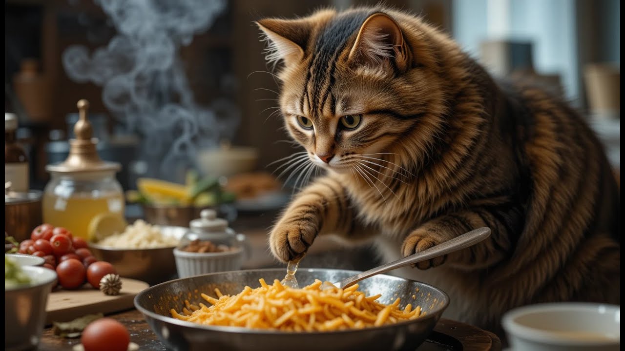 Cat Cooking Pasta - YouTube