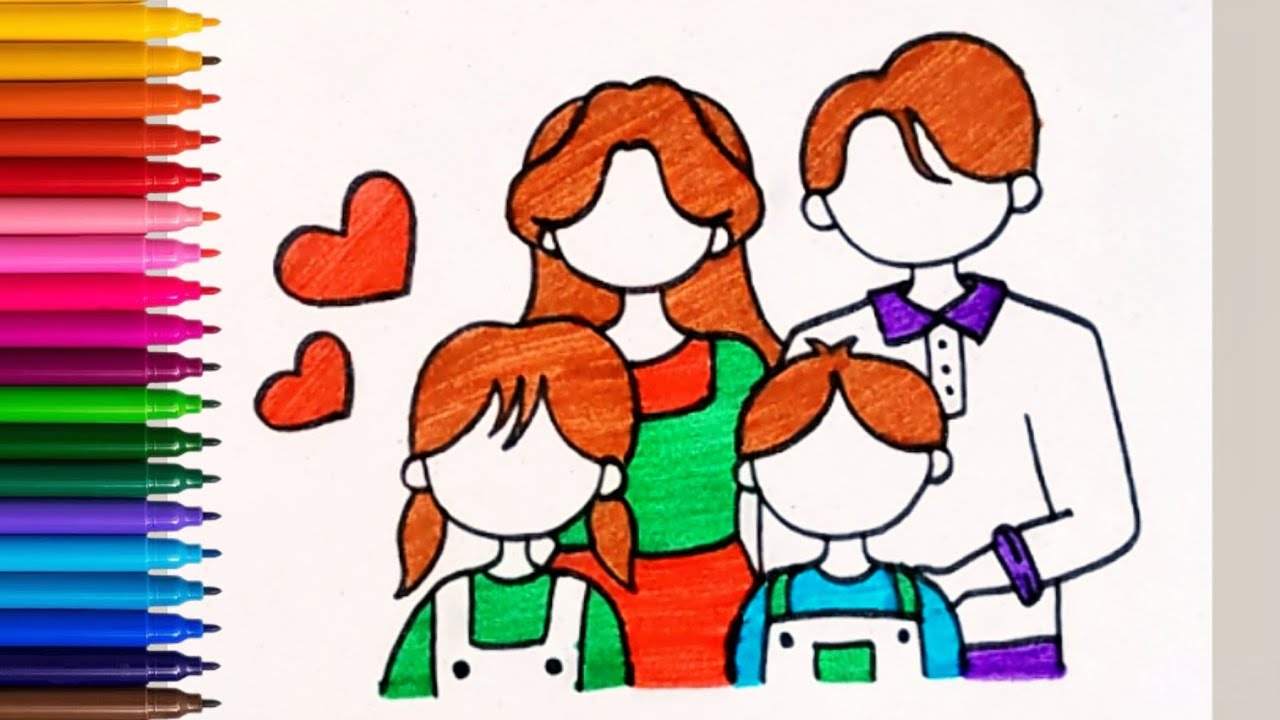 Easy family Drawing of 4 people|| how to draw a family - YouTube
