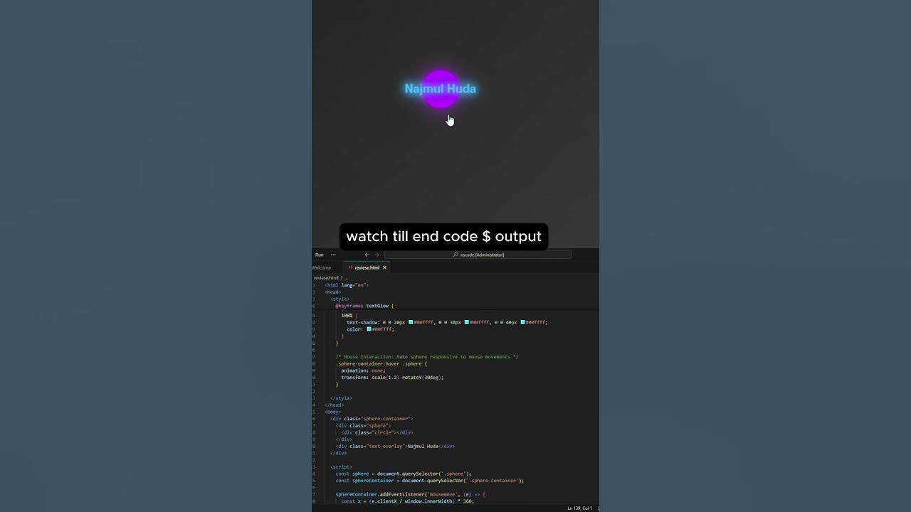 Stunning Glowing Sphere Animation with HTML, CSS, & JavaScript | #Shorts - YouTube