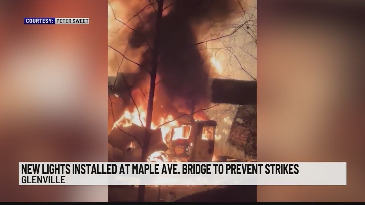 New lights installed at Maple Avenue Bridge to prevent strikes - YouTube