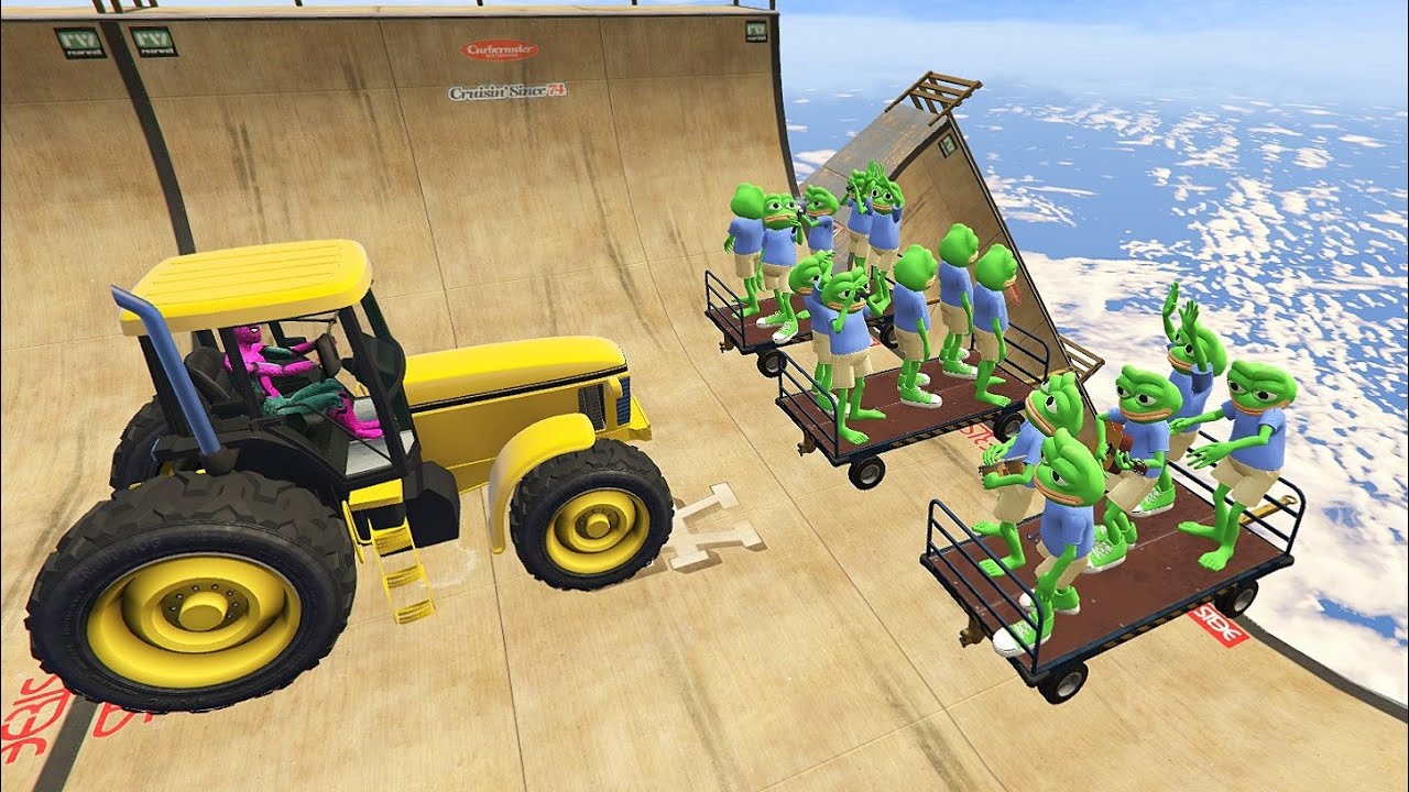 GTA 5 Crazy Water Mega Ramp Jumps Spiderman VS PEPE THE FROG #2 ...