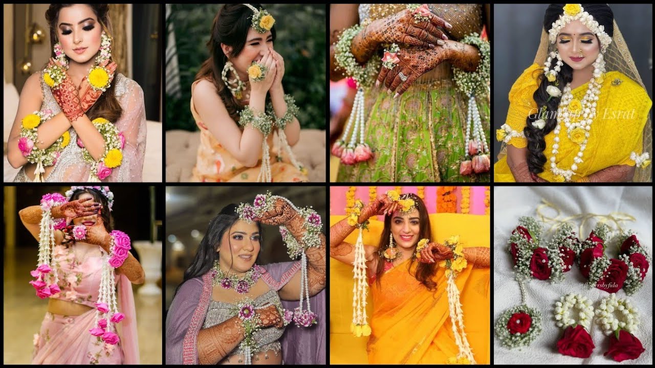 Trendy Real Flower Jewellery for Haldi Function| Bride's Haldi Ceremony ...