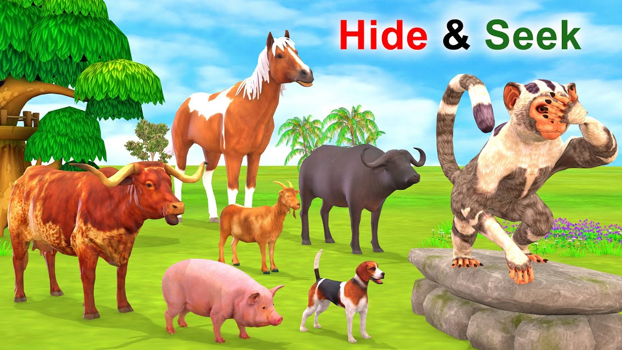 Farm Animals HIDE & SEEK Game with Monkey - Funny Doodle Animals - YouTube