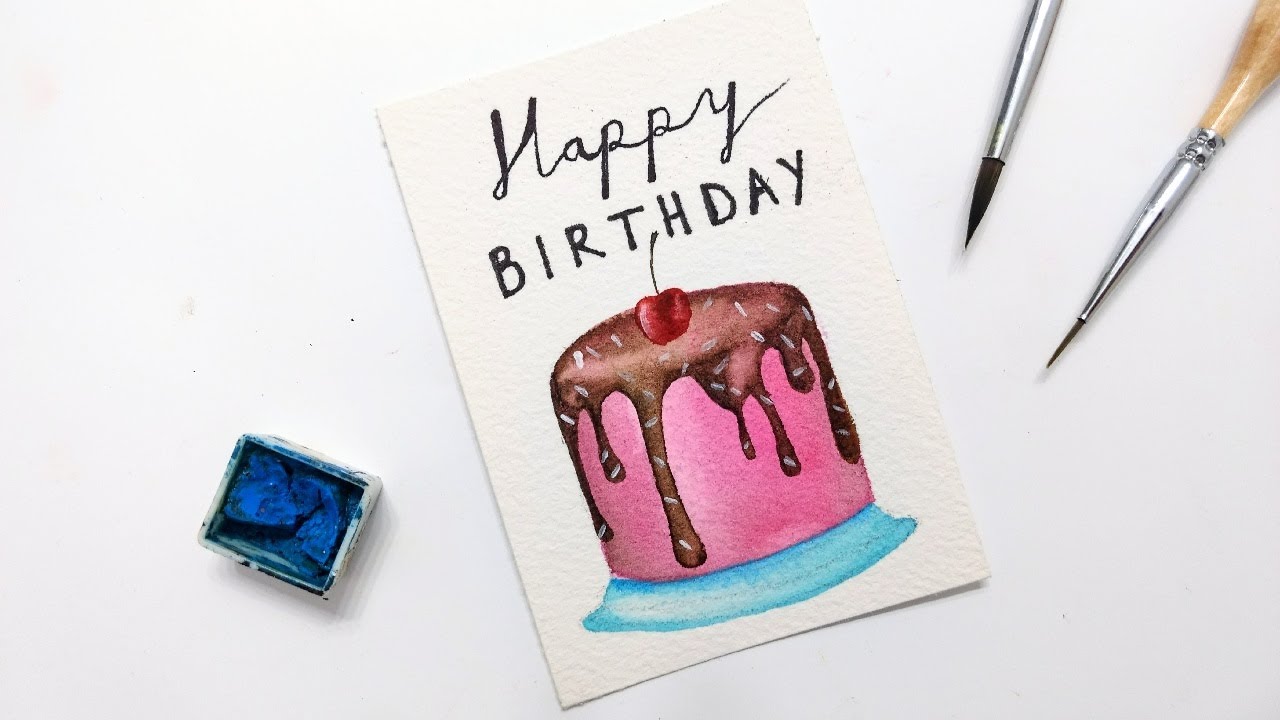DIY birthday card ideas 2024 » EASY watercolor birthday cake painting ...