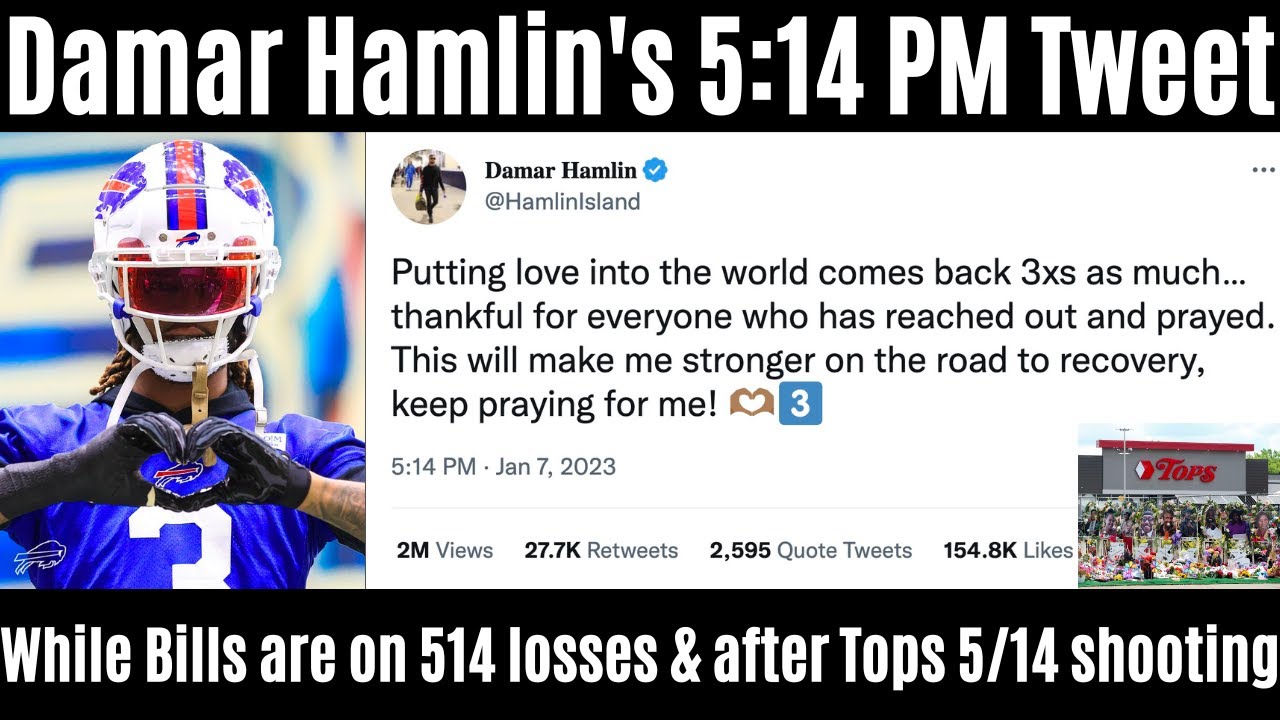 Damar Hamlin's 5:14 Tweet on 1/7/2023 while Bills are on 514 losses ...