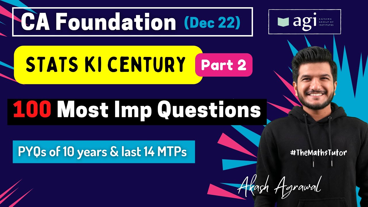 #7 CA Foundation Stats 100 Most Important Questions December 2022 ...