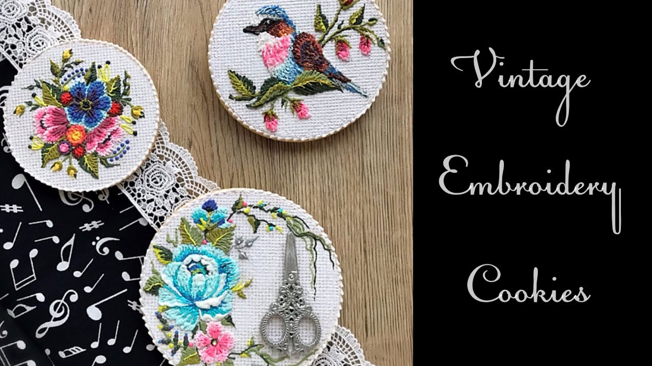 How to decorate Vintage Embroidery Cookies - YouTube