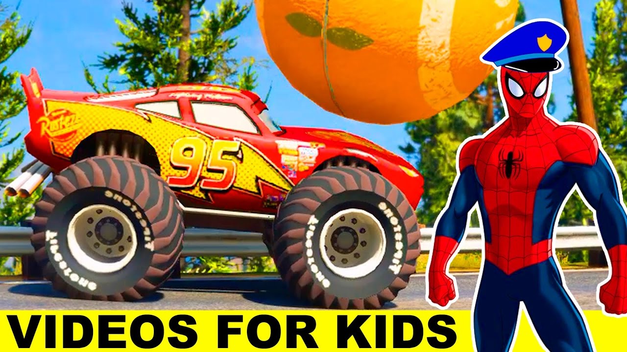 Relámpago Mcqueen Monstruo Camión Y Policía Caricatura De Hombre Araña ...