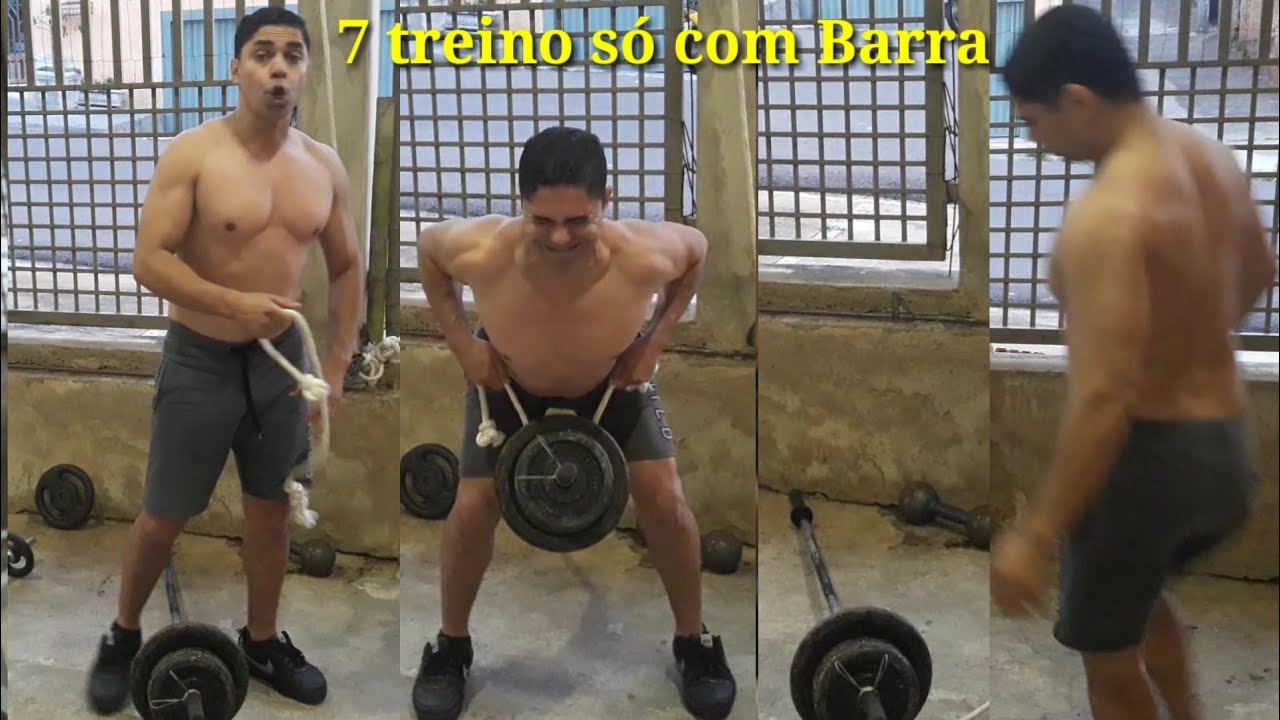 7 treino com Barra Remada Cavalinho Caseira s/Triângulo em casa ...
