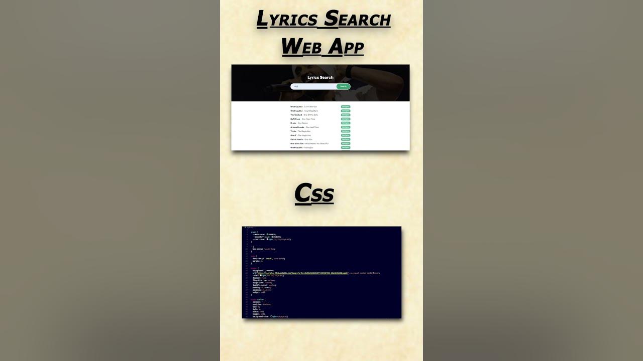 Lyrics Searching app made with Html Css Javascript. For source code follow the channel link in ...