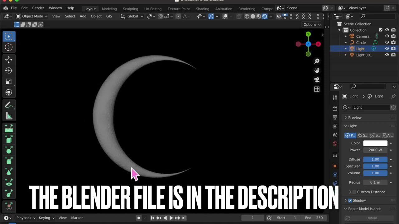 How to make a crescent moon in Blender - YouTube