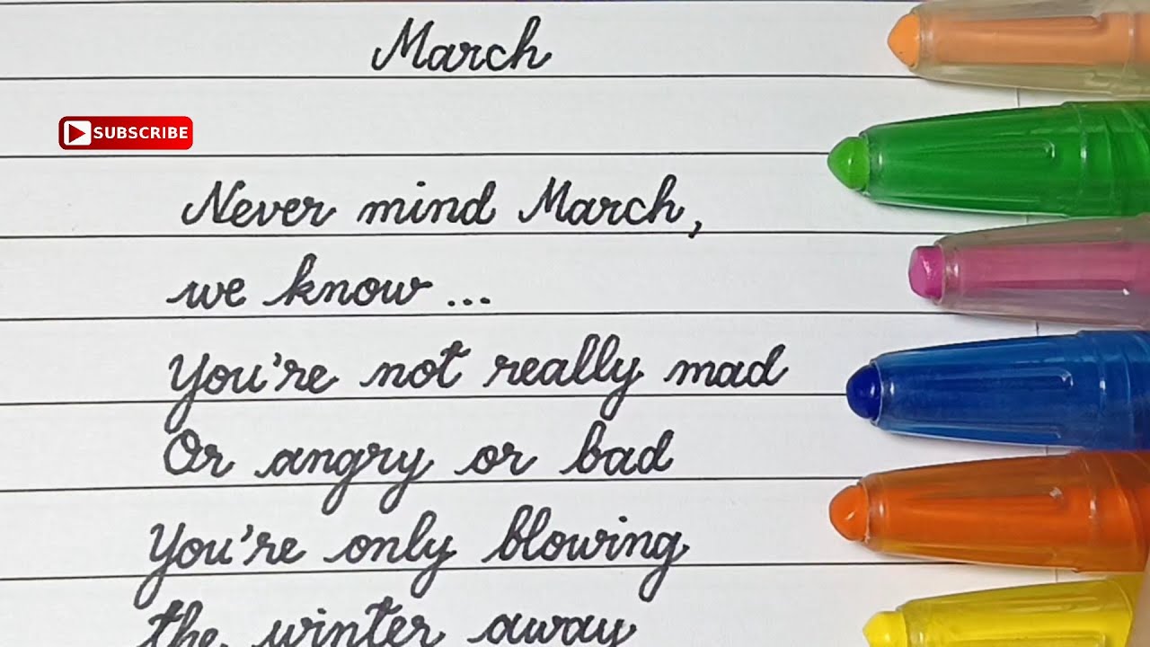 Cursive Writing Practice | Very Neat Cursive Handwriting | Poem “March ...