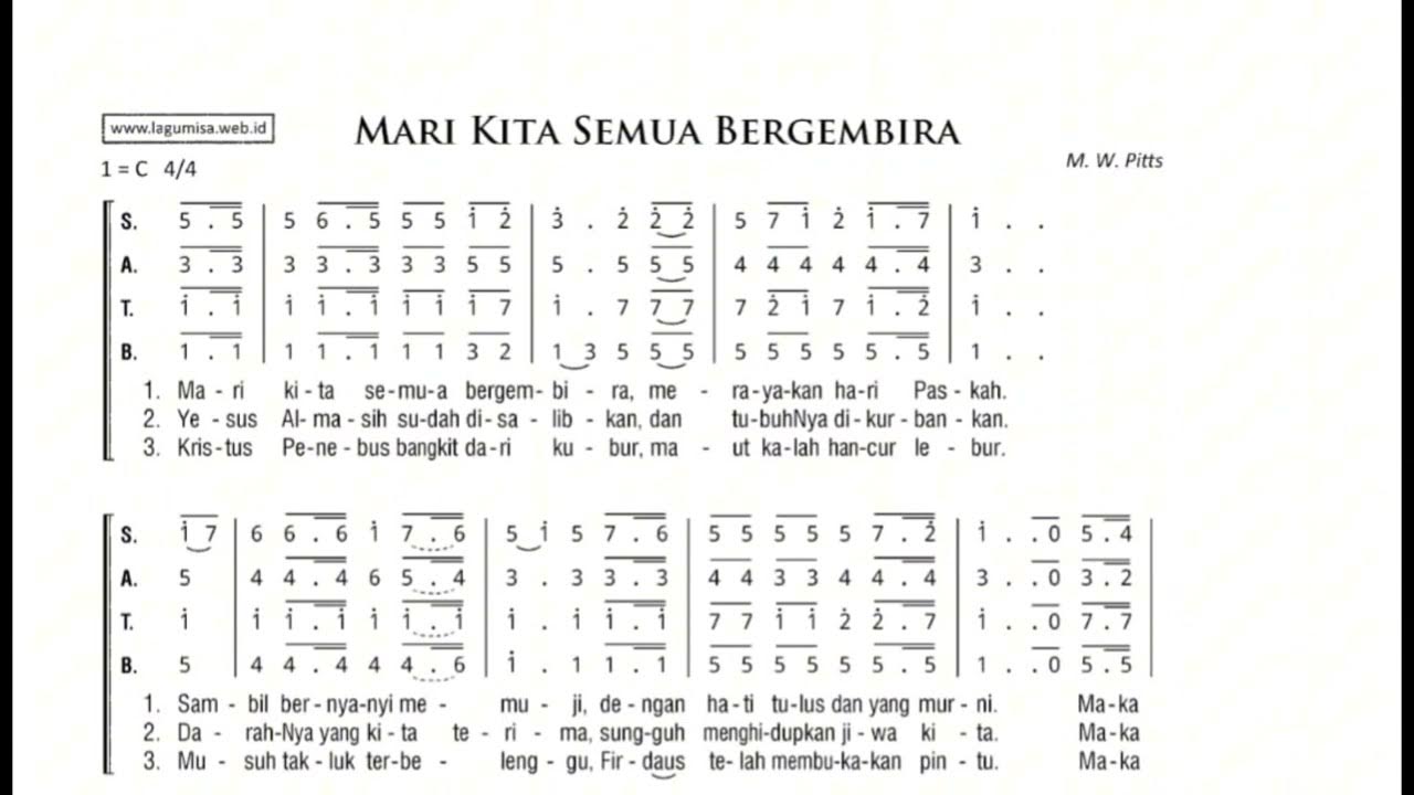 Download Partitur Lagu Pembuka Misa Paskah//Mari Kita Semua Bergembira - YouTube