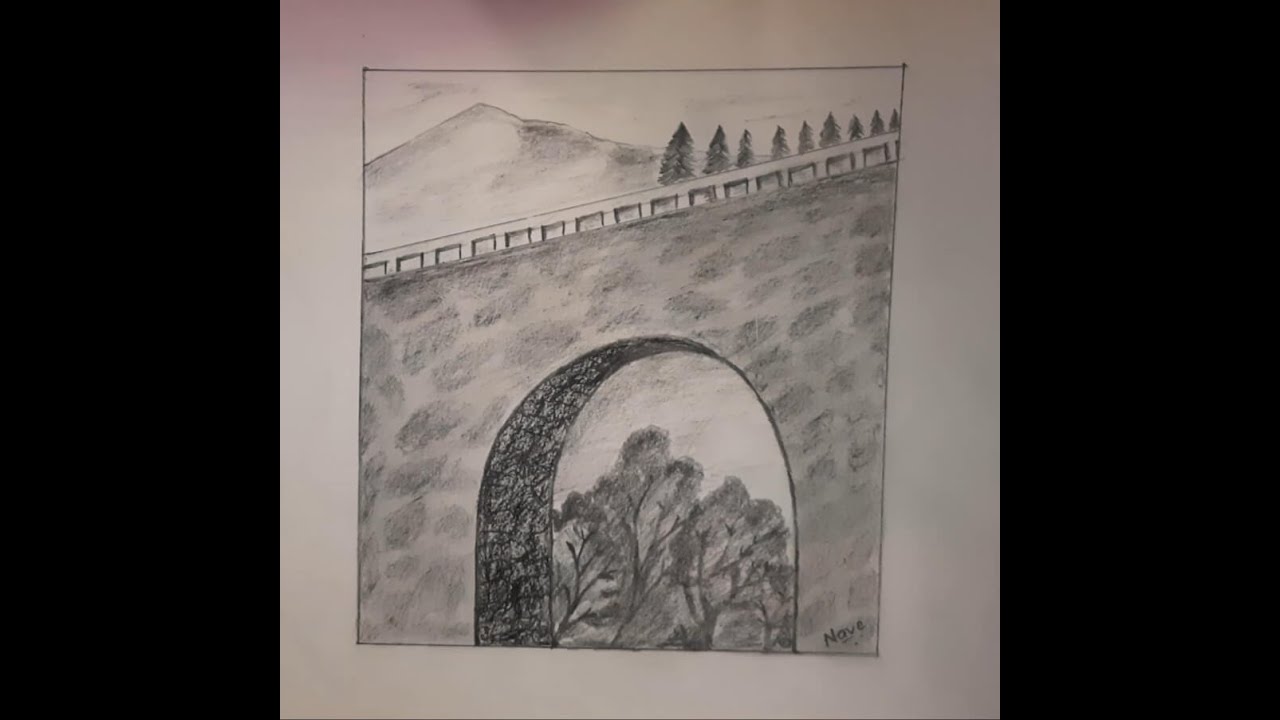 Ancient bridge made of stone drawing | How to draw a stone bridge ...
