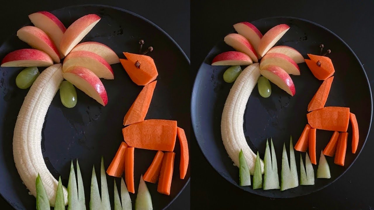 Plate Decoration With Carrot, Cucumber, Banana,Grape and Apple / Fruits ...