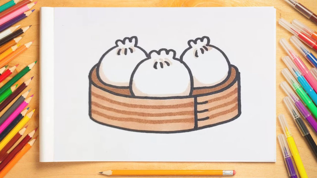 How to draw asteamed stuffed bun |Cómo dibujar un bollo relleno al ...