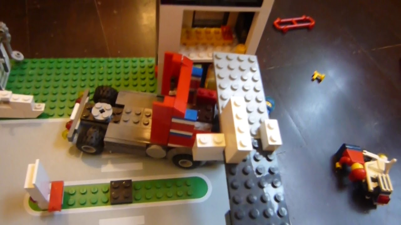 Truck crash accident in police station. The field after crashing moment ...