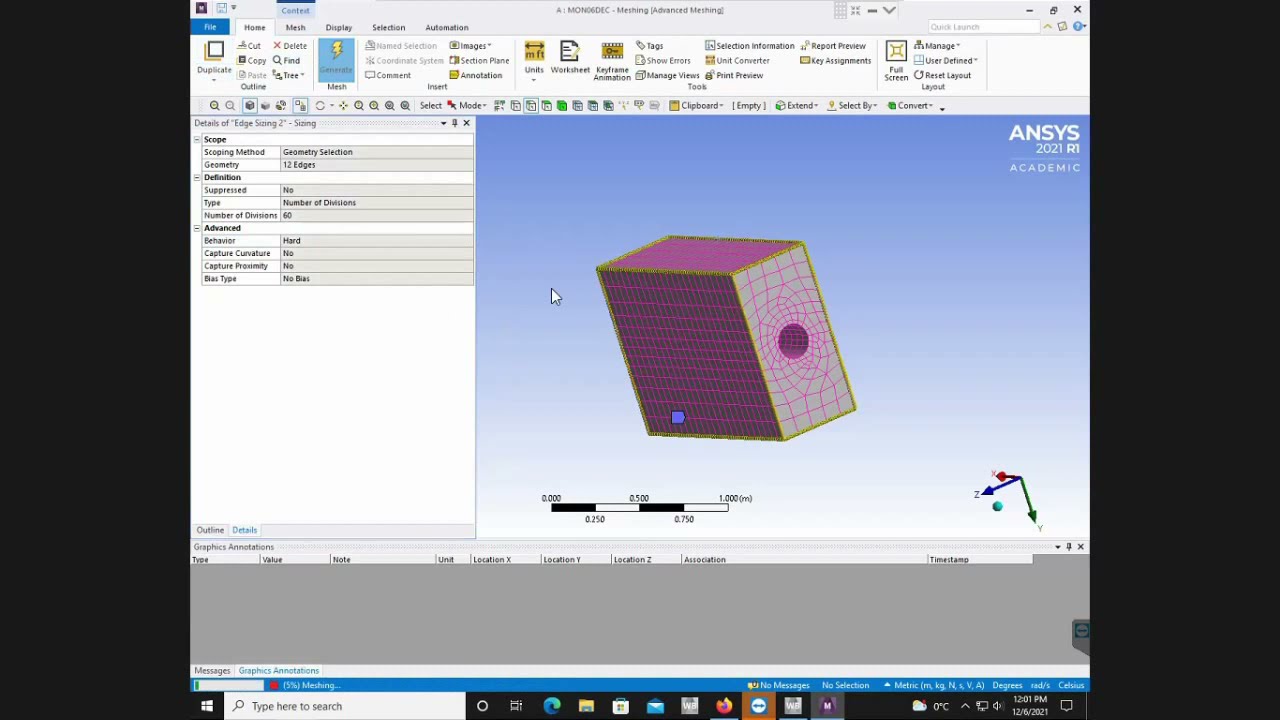 ANSYS DESIGN MESH FOR SIMPLE CUBE WITH CYLINDER PASSING THROUGH - YouTube