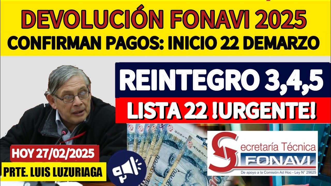 FONAVI LO ÚLTIMO : REINTEGRO 3 4 5 Y LISTA 22 CONFIRMADO A PARTIR DE 22 ...