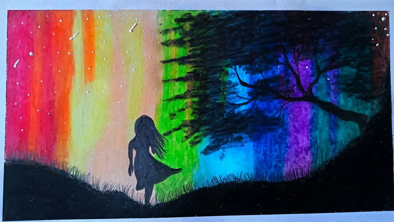 How to draw a alone girl in dream world//Easy oil pastel drawing (Very ...